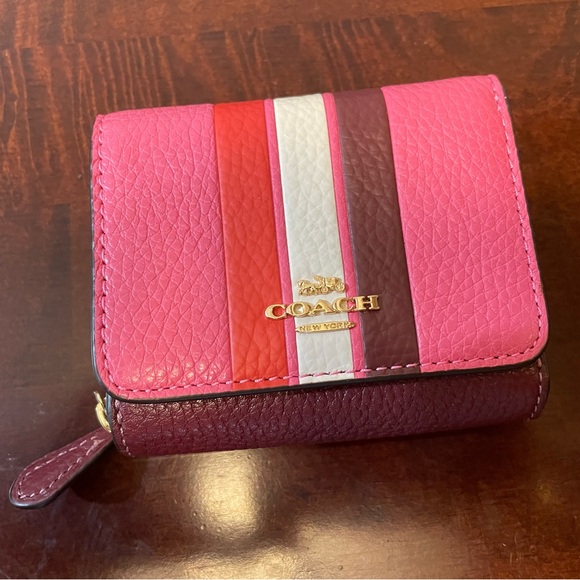 Coach | Bags | Small Trifold Coach Wallet Pinkredbrowncream Colored ...